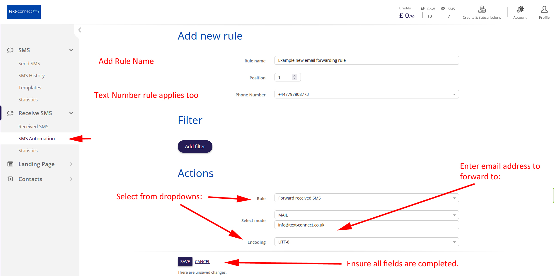 Email forwarding for incoming text messages | Text-Connect