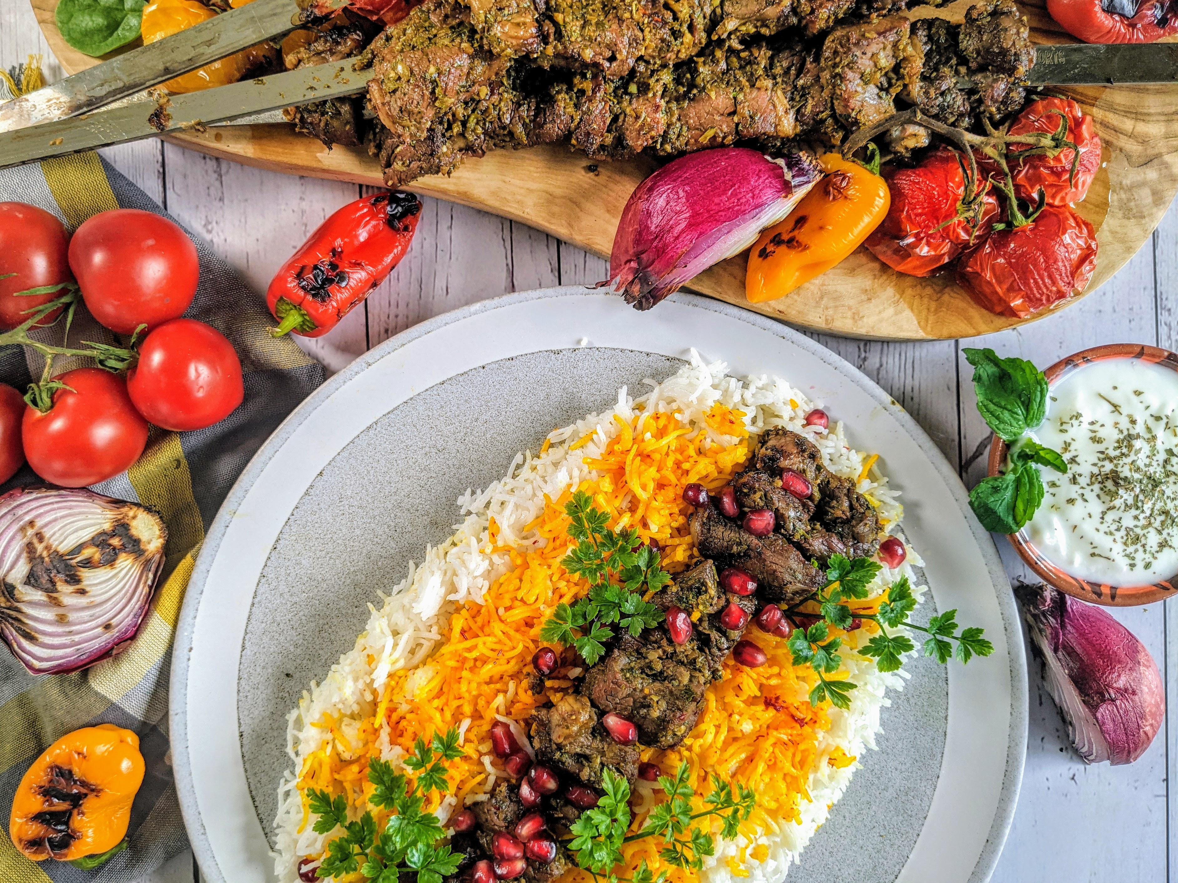 Kabob Torsh - Kebabs marinated in pomegranate and herbs - The Caspian Chef