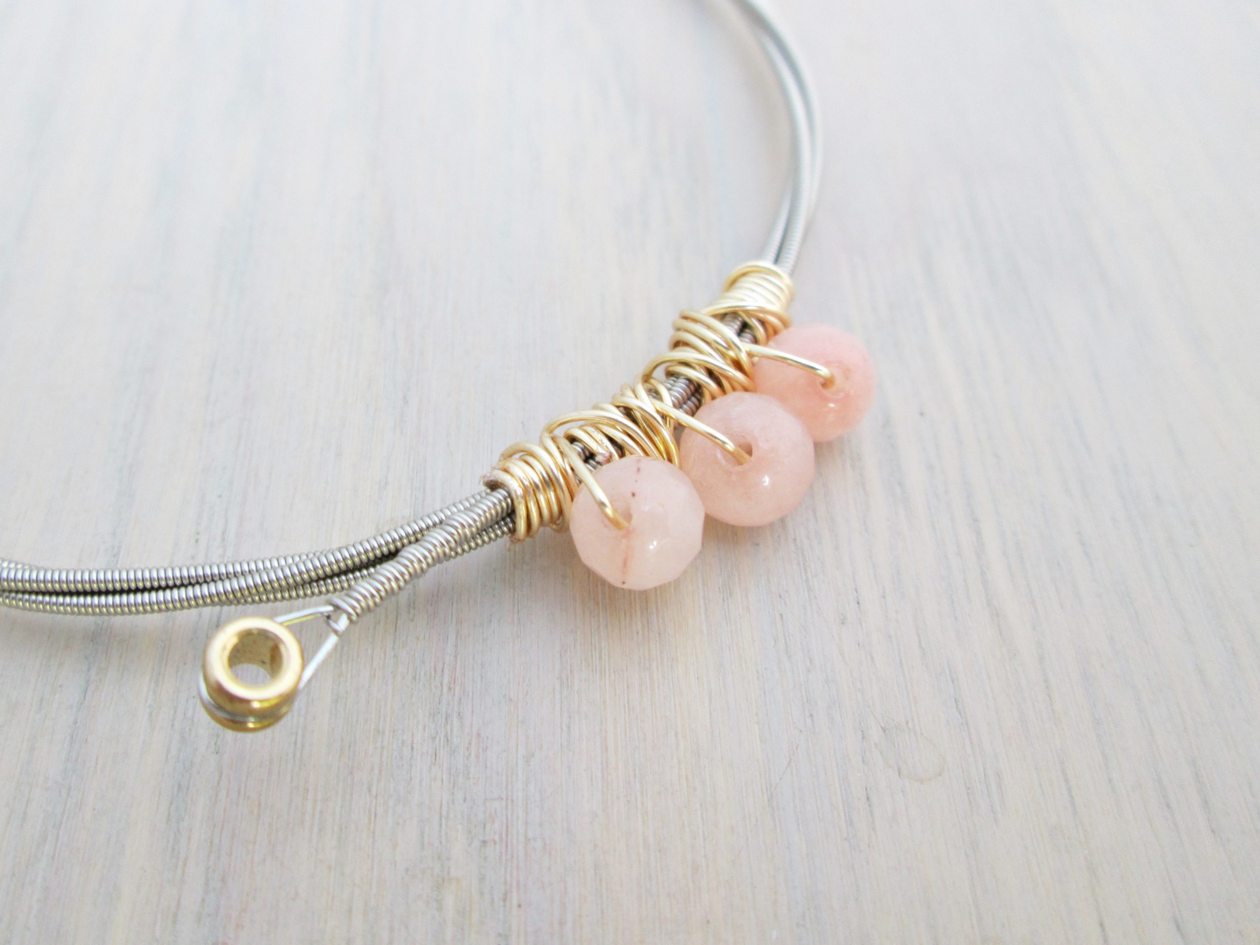 Gemstone Guitar String Bracelet | Cherry Quartz | The Chestnut Forge