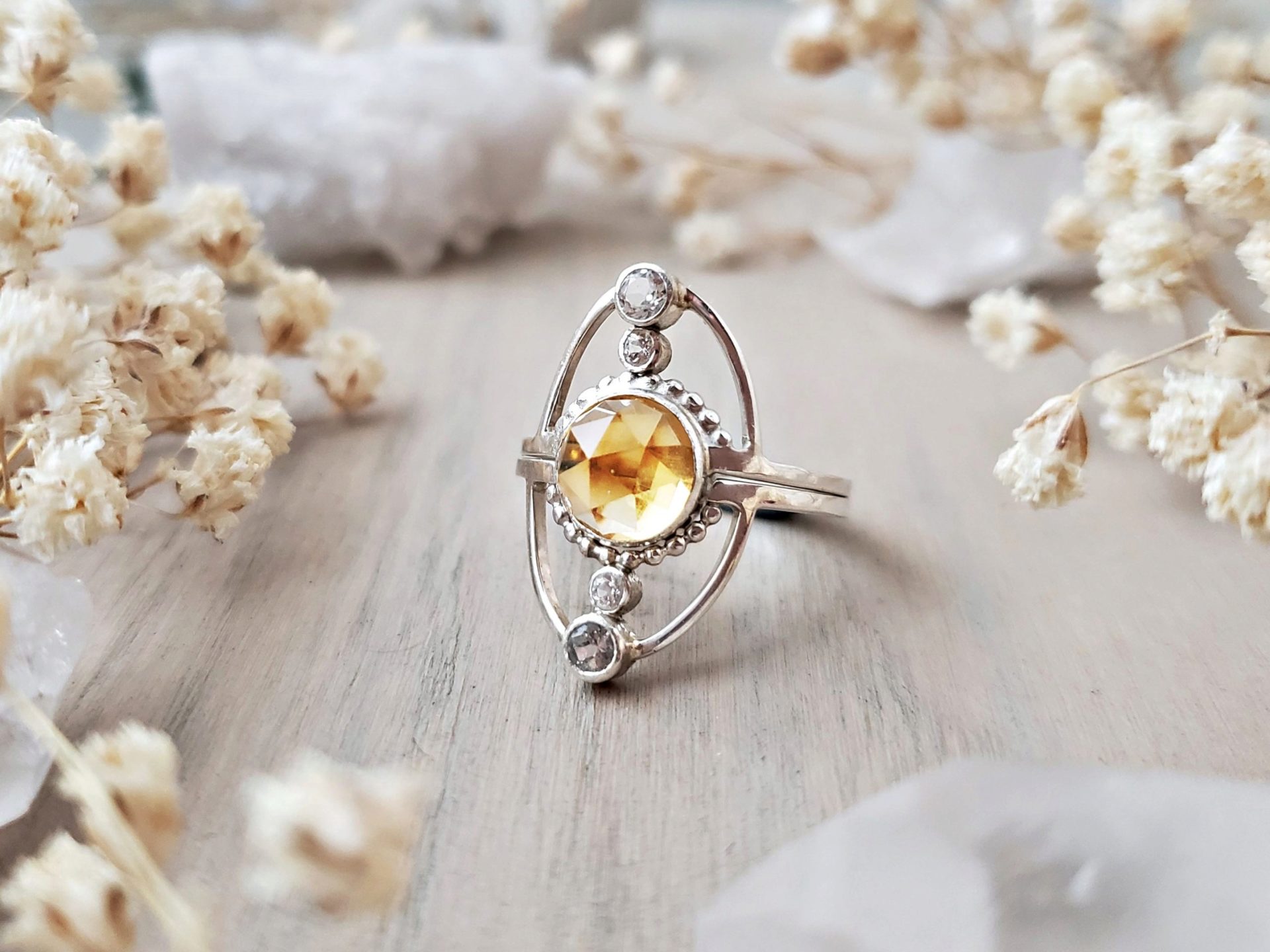 striking jupiter ring | citrine + topaz space ring set | The Chestnut Forge