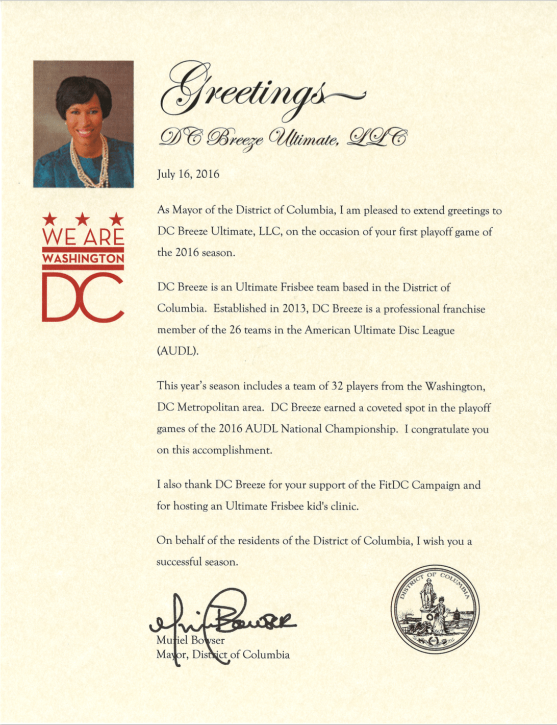 Mayor Bowser Welcomes The Breeze To DC – DC Breeze