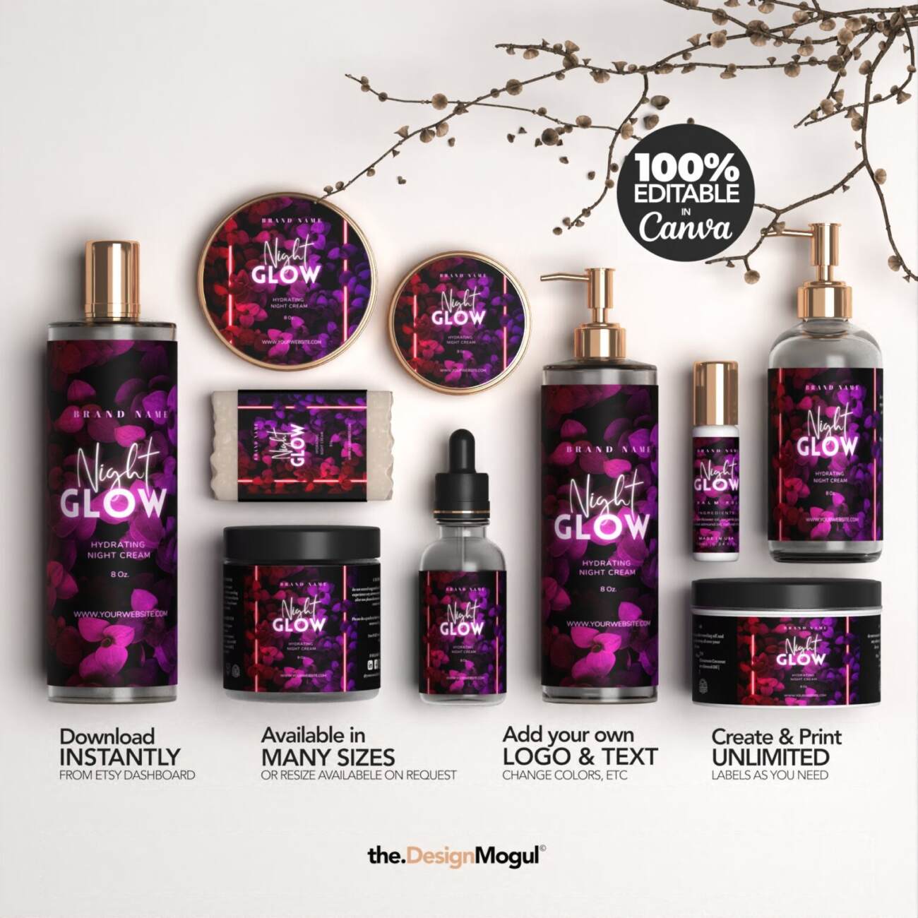 Night Glow - DIY Editable Cosmetic Label Templates + FREE Icon Pack ...