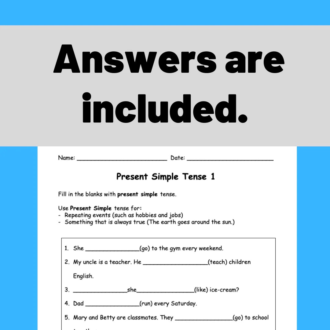 Present Simple Tense Grammar Exercises Electronic Version The