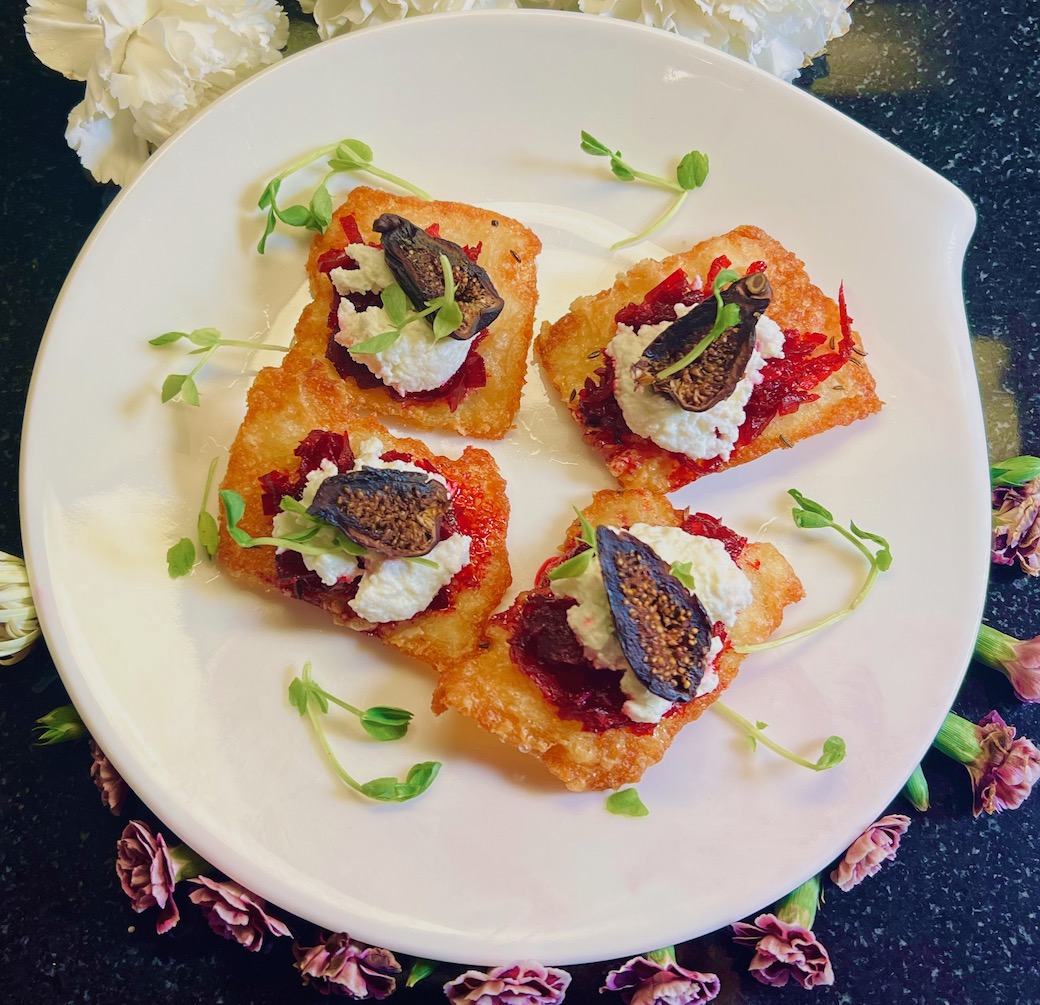 Fig, Ricotta, Beet Relish topped Caraway Parmesan Potato Tuile Recipe ...