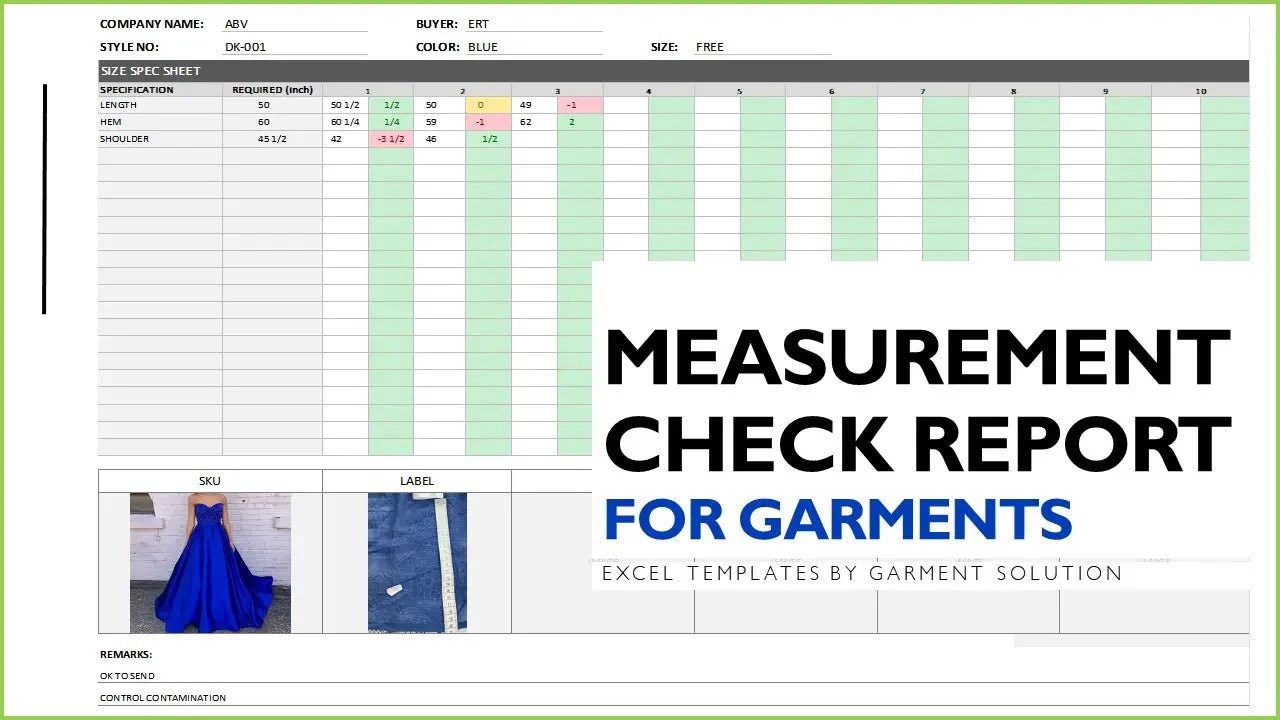 Garment Measurement Check Automated Format Excel Template Format