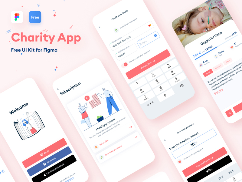 Charity App Free UI Kit for Figma | Theme-UI