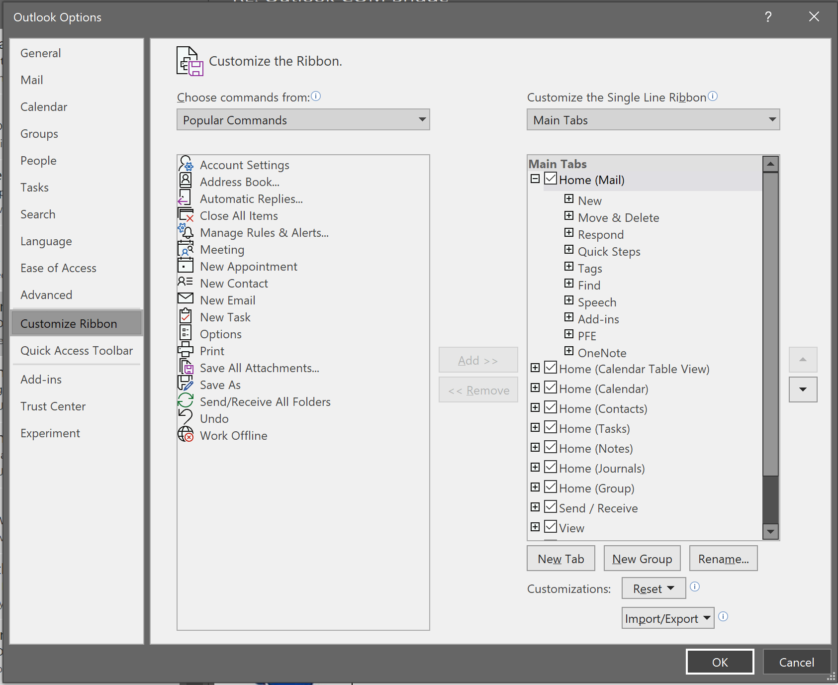 Removing Web Add-in Ribbon Customization in Outlook for Windows