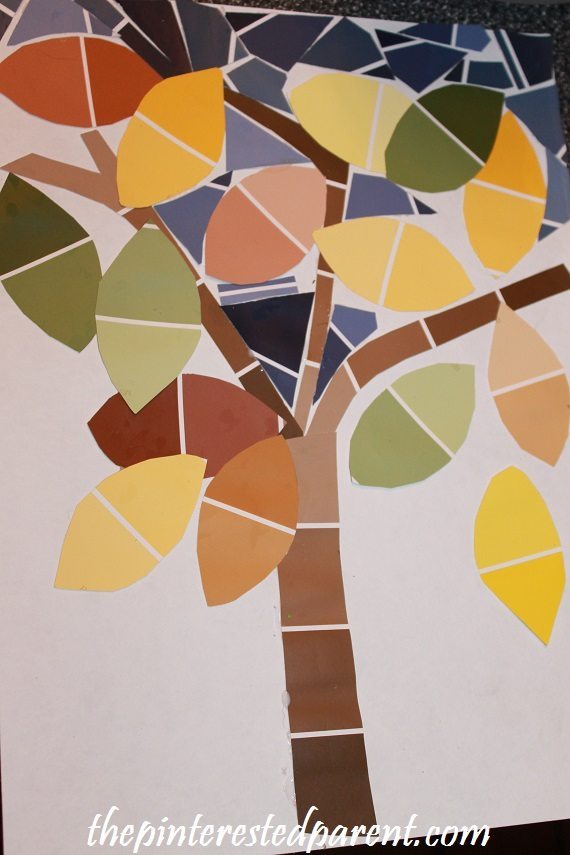 Paint Chip Mosaic Fall Tree Craft – The Pinterested Parent
