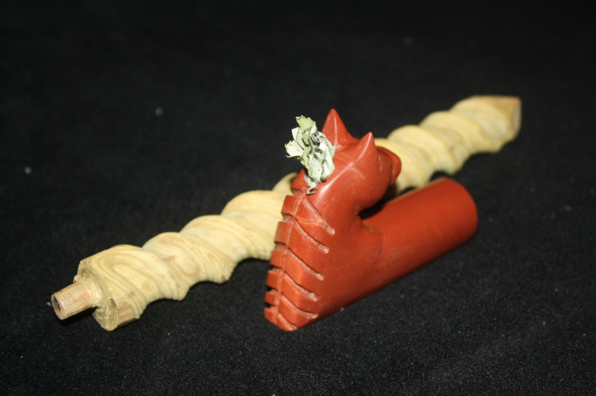 Red Pipestone Horse Pipe w/ Swirled Sumac Stem – Lakota Creations