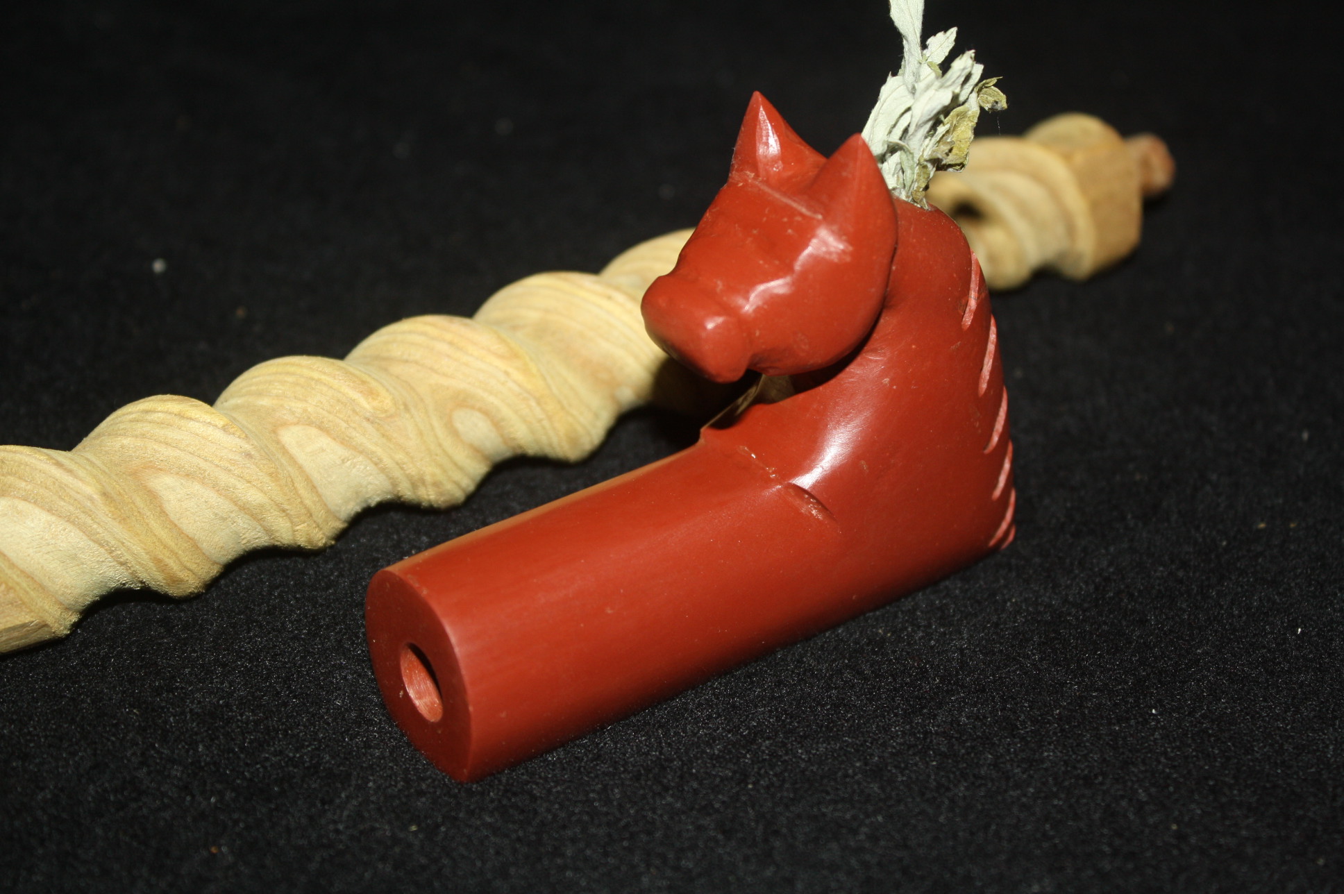 Red Pipestone Horse Pipe w/ Swirled Sumac Stem – Lakota Creations