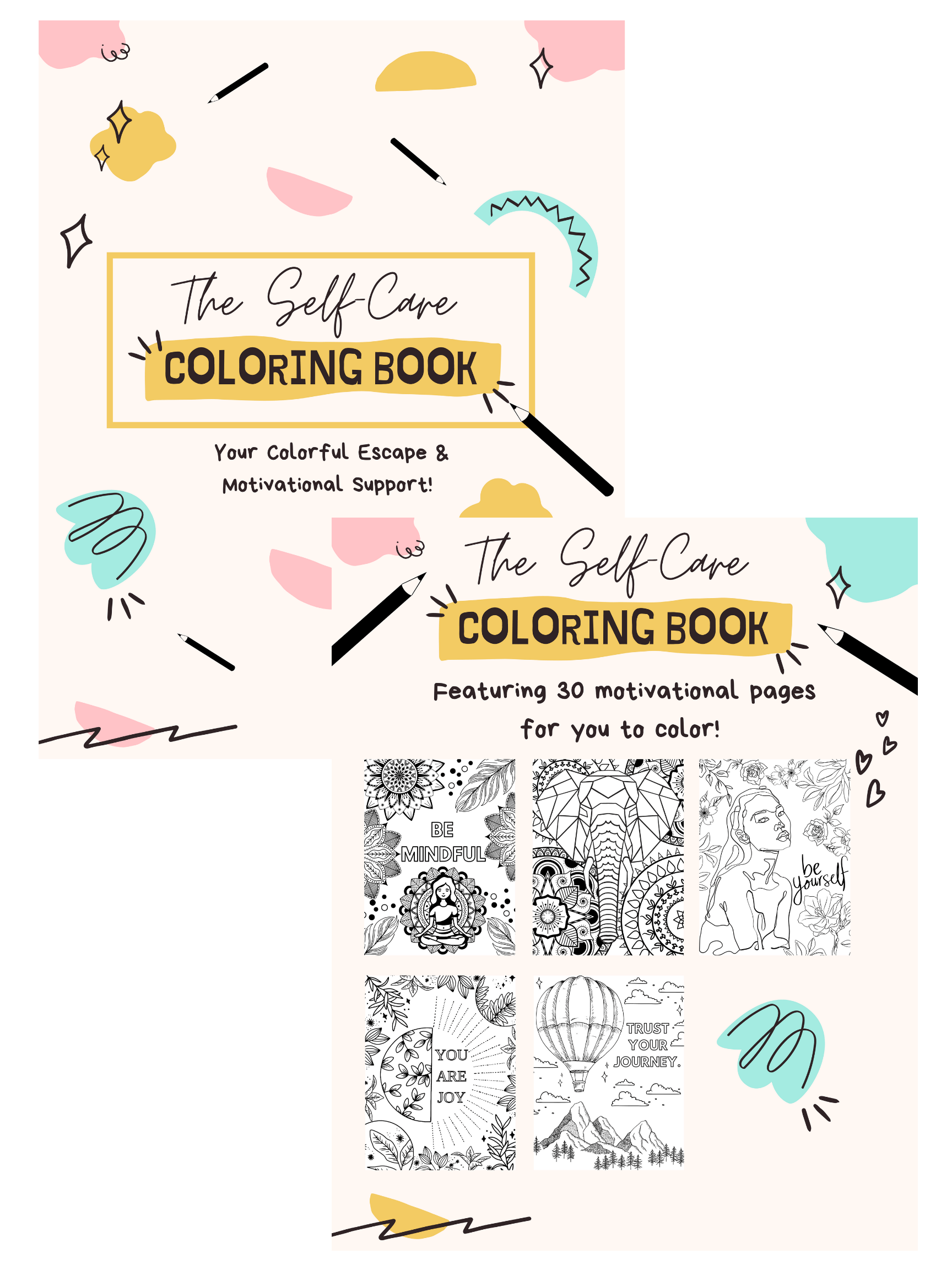 The Self-Care Coloring Book: Digital PDF - The Pretty Thoughts