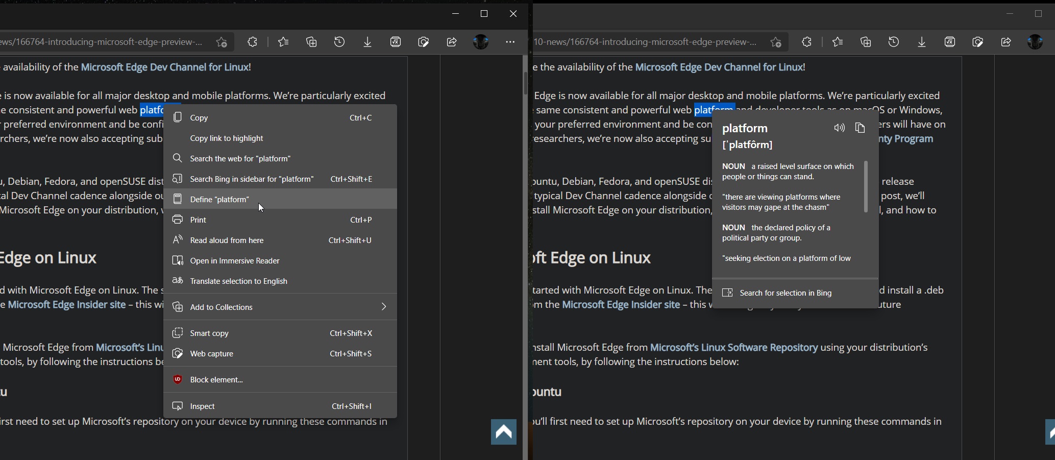 Microsoft Edge gets a mini-Menu, Password health & in-built dictionary ...