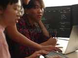 Back End Software Developer Engineer Writing Code Burgeoning Stock
