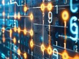 Binary Code And Encryption Concept With Glowing Dots On Pixelated