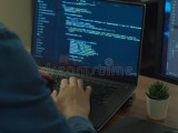 Closeup Coding On Screen Woman Hands Coding Html And Programming On