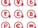 Cost Reduction Decrease Dollar Euro Icon Vector Symbol Image Isolated