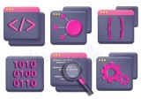 3d Code Icon Set Python Abstract Api Vector Technology Computer