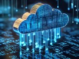 Digital Cloud Computing Concept With Binary Code And Data Streams Stock