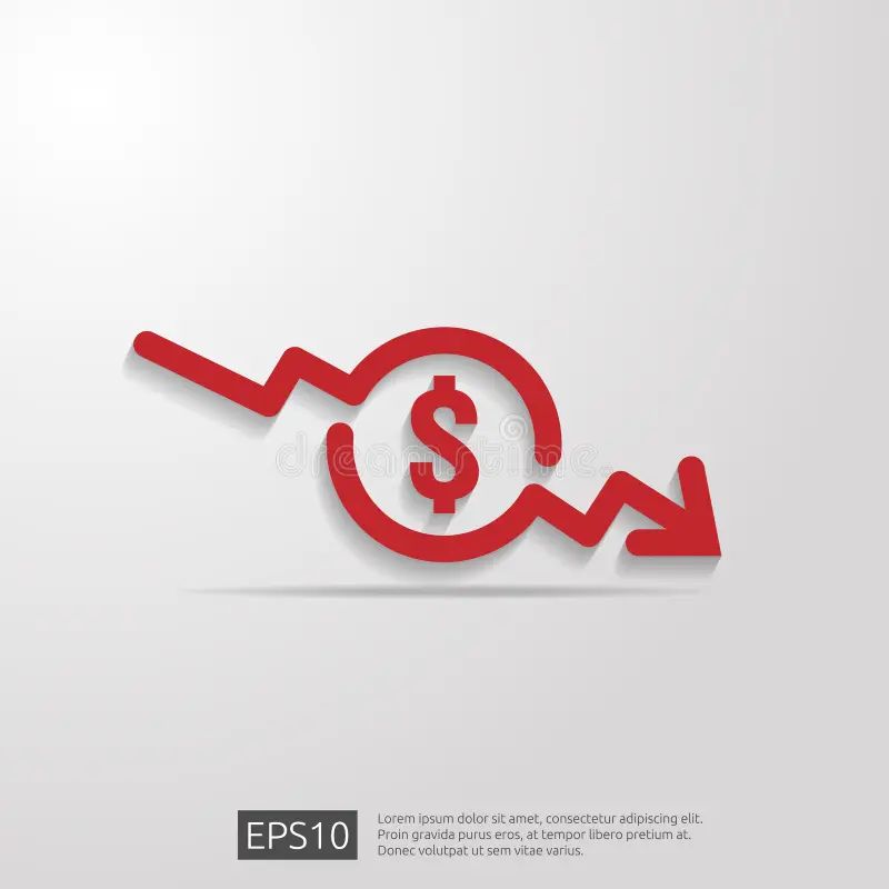 Graph Table Arrow Decrease Icon Dollar Money Fall Down Symbol Economy - Download Elegant Minimal Illustration | Retina