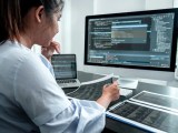 Female Developer Programmer Working On Coding Program Software Computer
