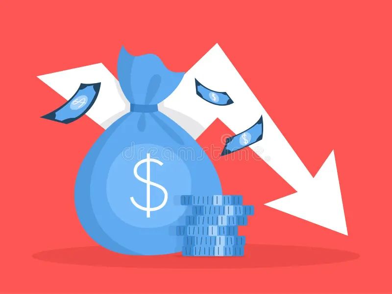 Finance Crisis With Falling Down Graph And Money Decrease Stock Vector - Premium Geometric Image Gallery - High Resolution