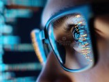 Focused Developer Coder Wears Glasses Working On Computer Looking At