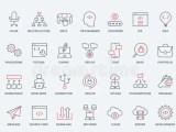 Program Code Development Line Icons Set Workflow And Tools Of
