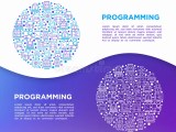 Programming Concept In Circle With Thin Line Icons Developer Code