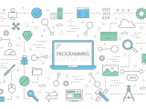 Programming Concept Idea Of Working On The Computer Stock Vector