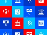 Set Dollar Rate Decrease Bank Building And Pie Chart Infographic Icon