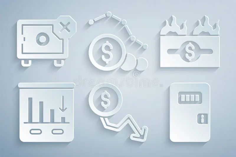 Set Credit Card Dollar Rate Decrease Prison Cell Door Burning Dollar - Premium Ocean Illustration Gallery - Retina