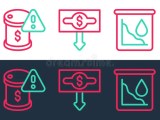 Set Line Drop In Crude Oil Price And Dollar Rate Decrease Icon Vector