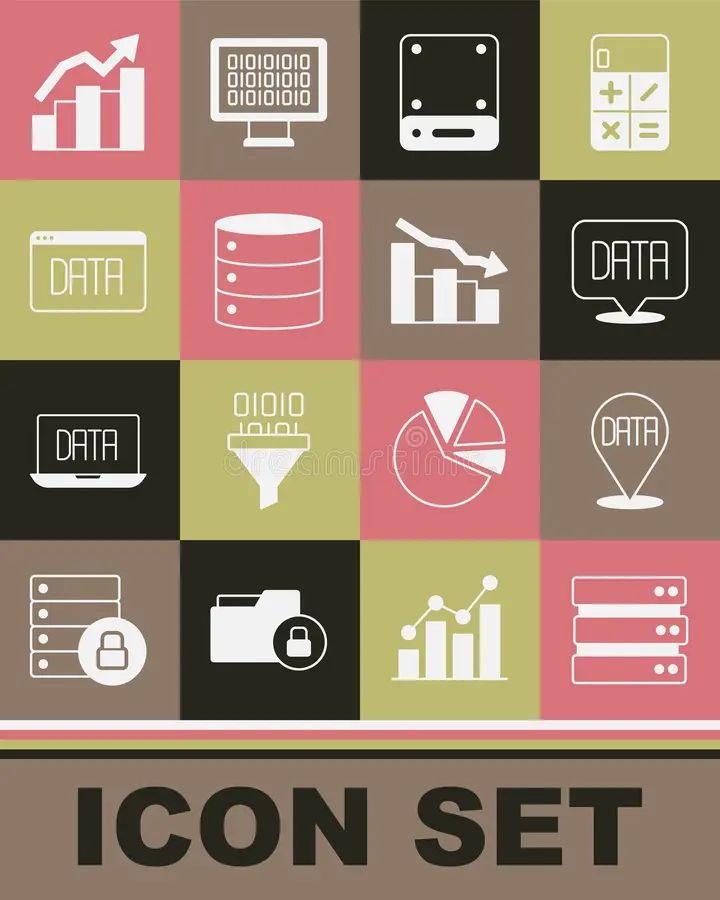 Set Financial Growth Data Analysis Decrease And Server Icon Vector - Download Modern Sunset Picture | Desktop