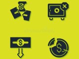 Set Tearing Money Banknote Dollar Rate Decrease And Safe Icon Vector
