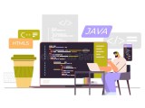 Web Developer Creating Program Code On Laptop Screen Development Of