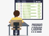Web Developer Working On Computer Programming Coding Stock Vector