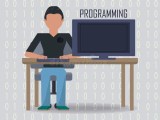 Web Developer Working On Computer Programming Coding Stock Vector