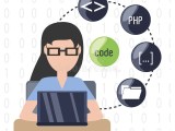 Web Developer Working On Computer Programming Coding Stock Vector
