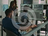 African American Coder Writing Programming Language On Computer Stock