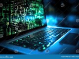 Close Up Of Laptop With Binary Code On Screen 3d Rendering Coding