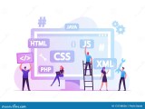 Front End Development Concept Developers Create Web Interface Coding