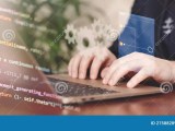 Programmer At Home Writes Programming Code Script On Virtual Screen
