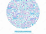 Programming Concept In Circle With Thin Line Icons Developer Code