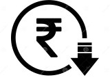 Rupee Reduction Symbol Cost Decrease Icon Reduce Debt Bussiness Sign