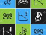 Set Line Flag Financial Growth Decrease And Location Icon Vector