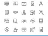 Software Development Flat Line Icons Set Programming Language