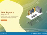 Workspace Programmer Or Developer With Coding On Screen Stock