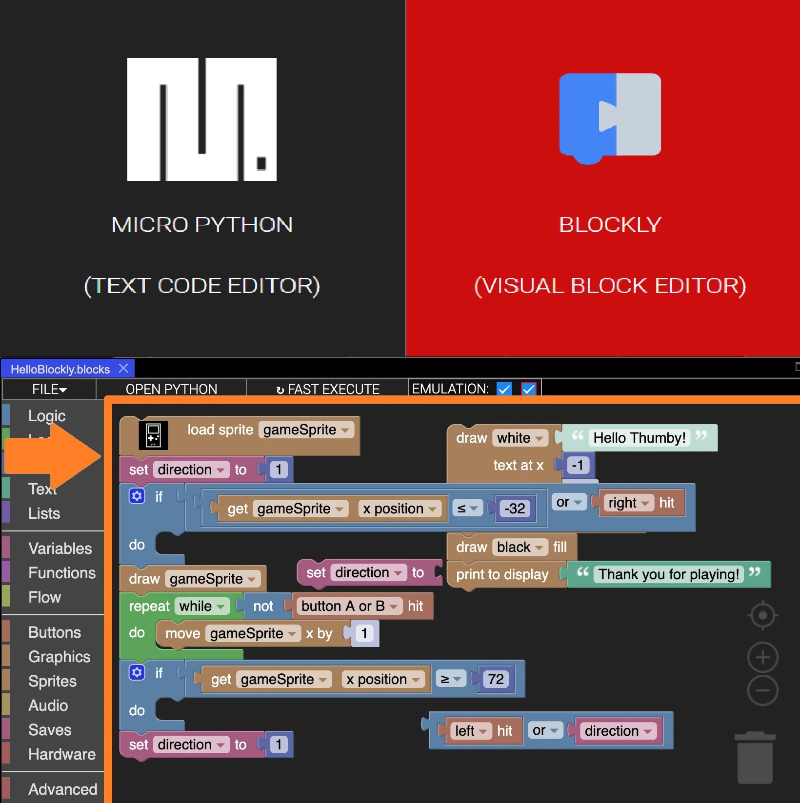 Blockly Block Based Programming On Thumby