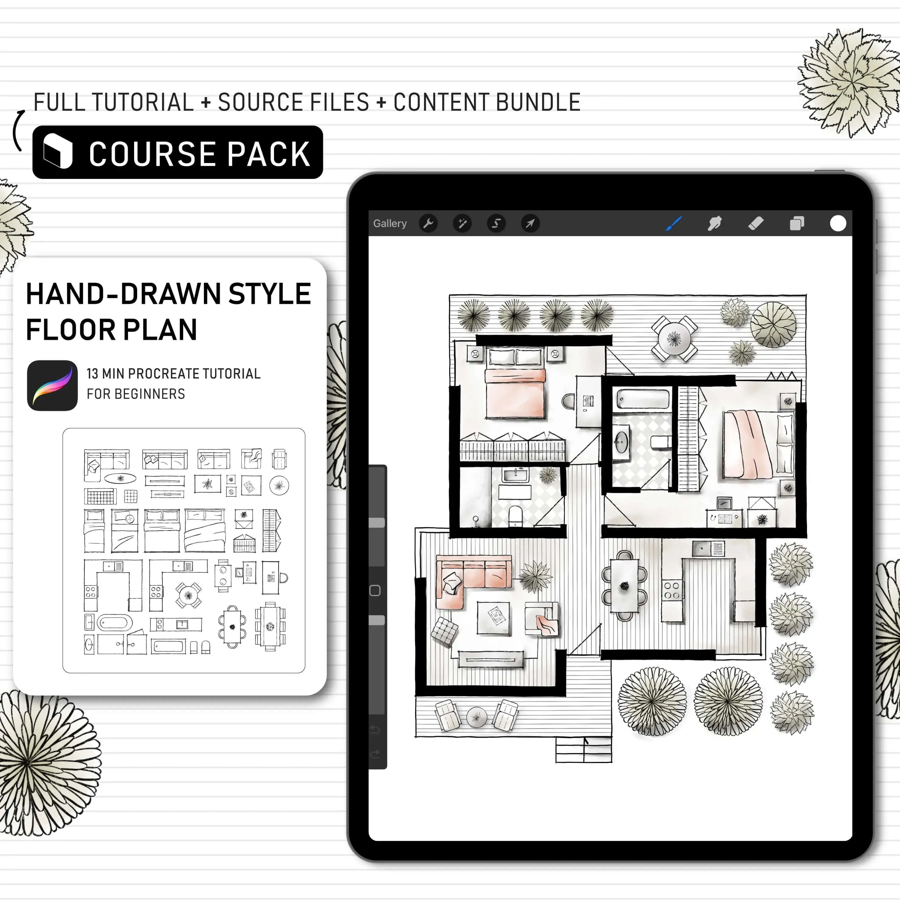 Course Pack Procreate Hand Drawn Style Floor Plan Toffu Co