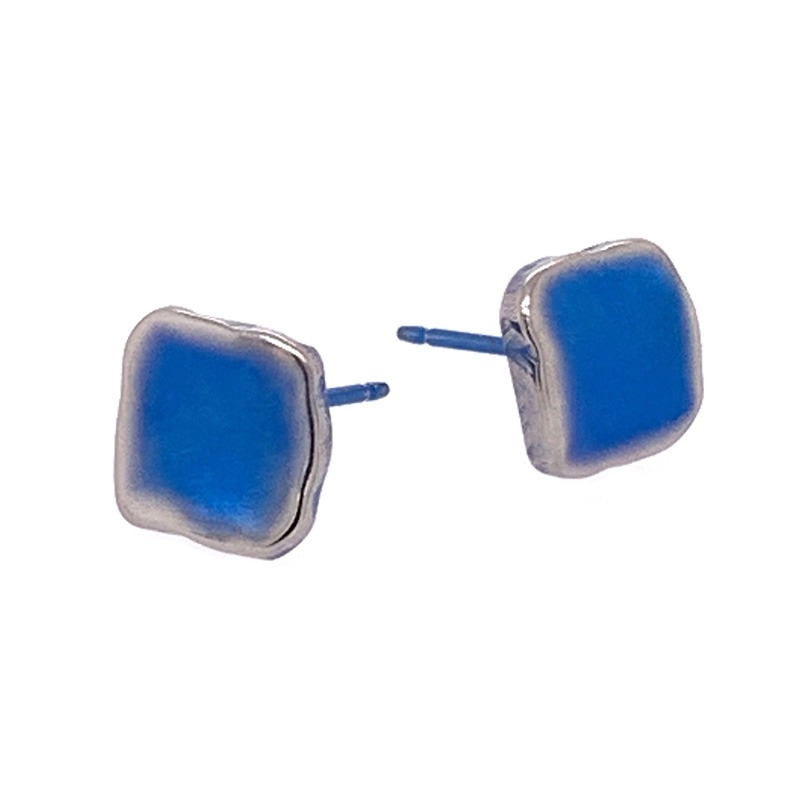 Large Square Boulder Stud Earrings | TouchTitanium.com